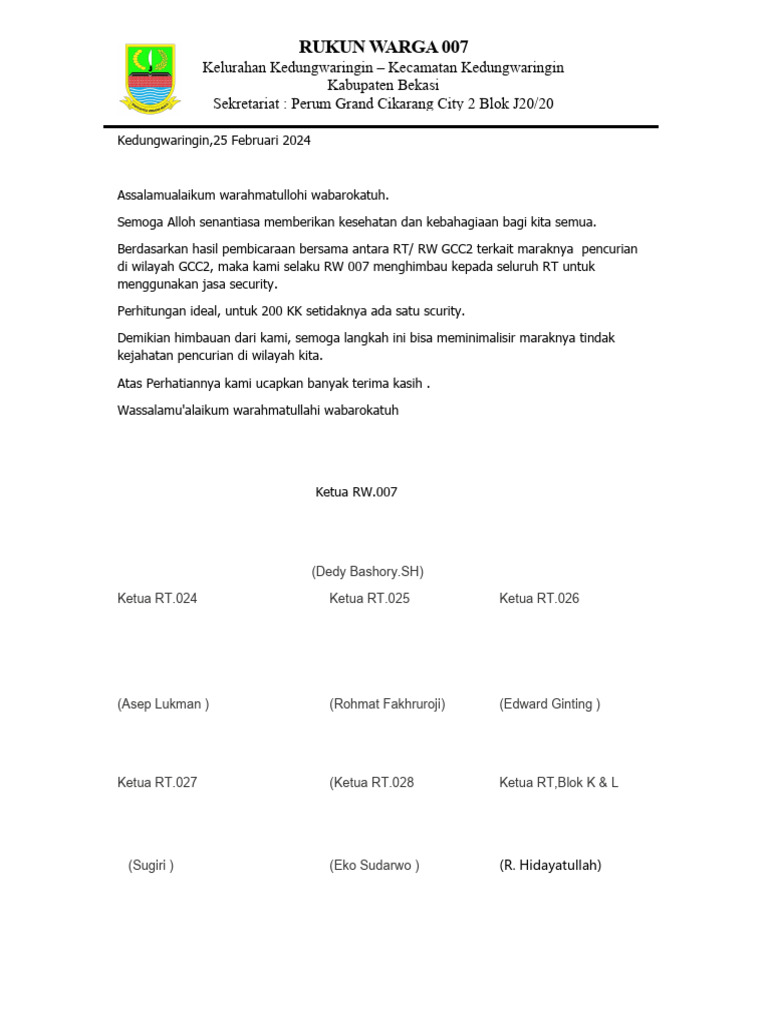 Himbauan Security Perumahan GCC2.. | PDF