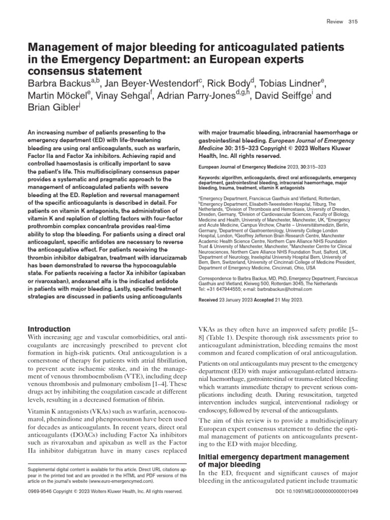 Management of Major Bleeding For Anticoagulated.6 | PDF | Bleeding | Blood