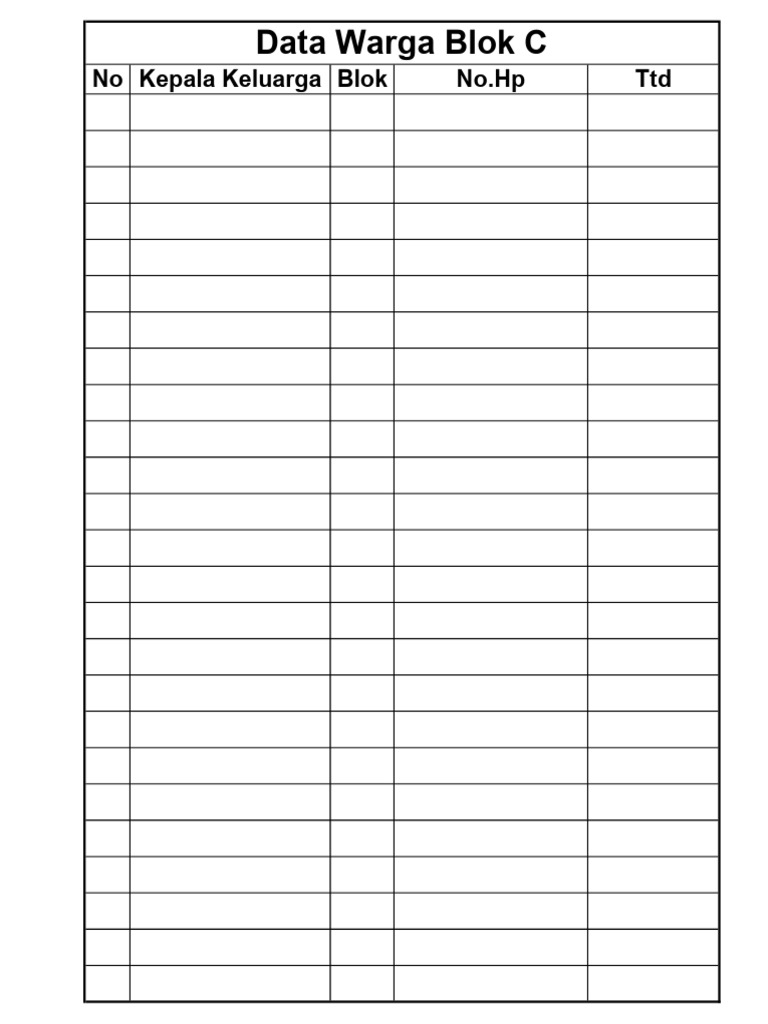 Form Data Warga Blok C | PDF
