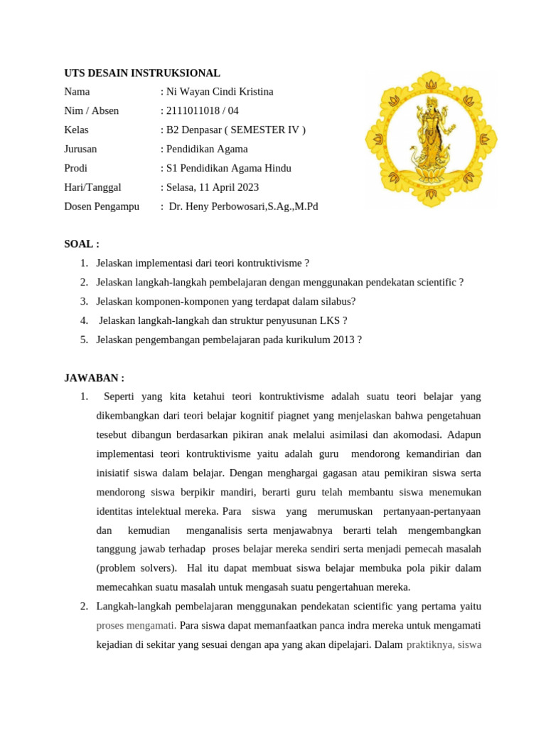 UTS DESAIN INSTRUKSIONAL | PDF