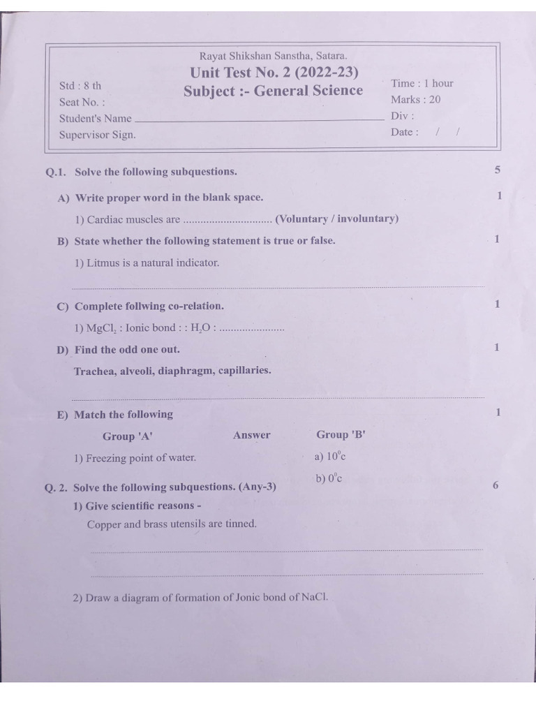 8th Science Unit-2022-23 PDF | PDF