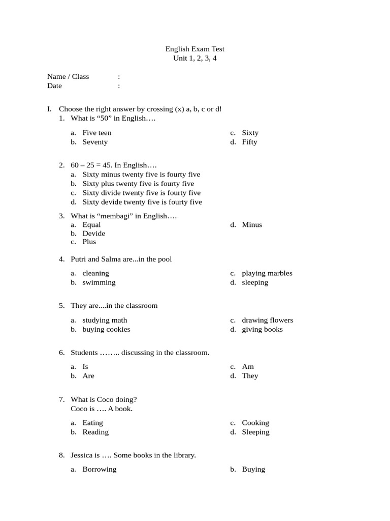 English Exam Test | PDF | Home