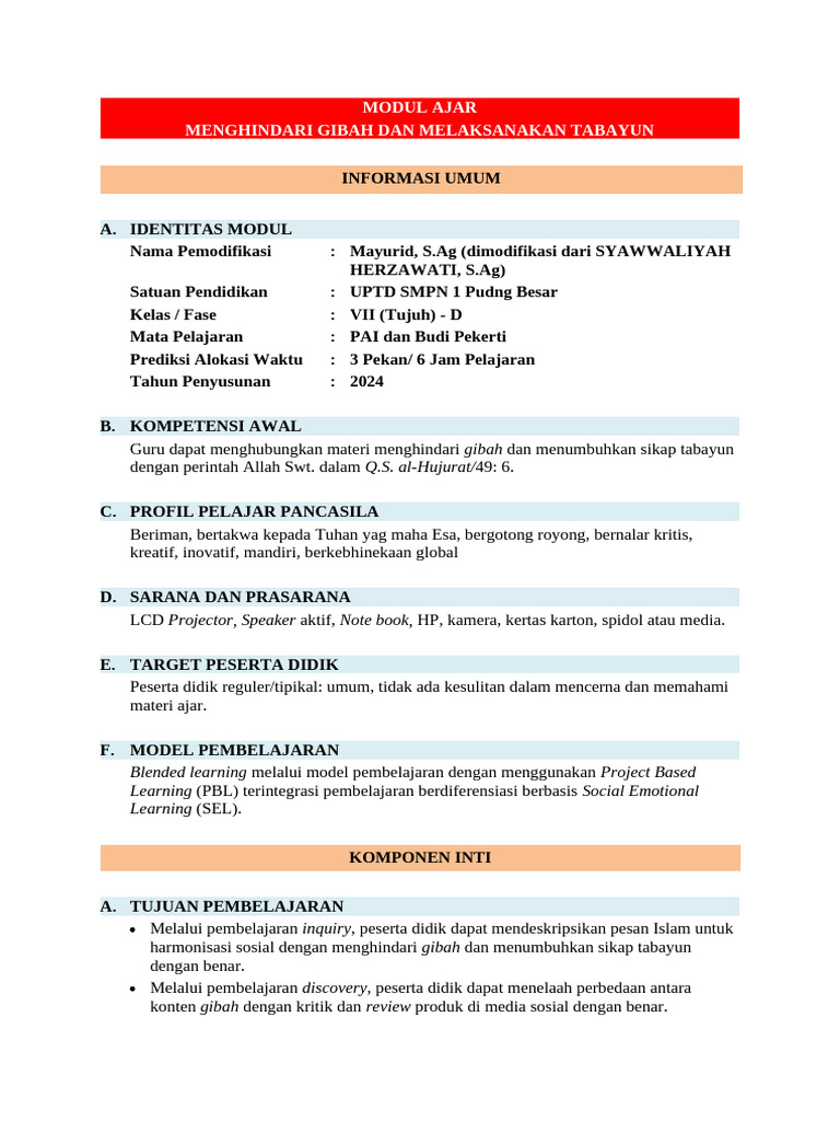4. Modul Ajar Kelas 7 PAI - Bab 8 fix | PDF