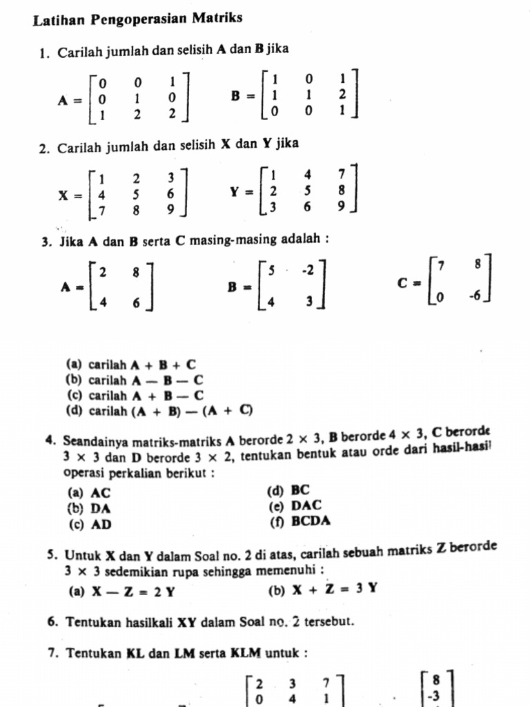 Latihan Soal Pengoperasian Matriks | PDF