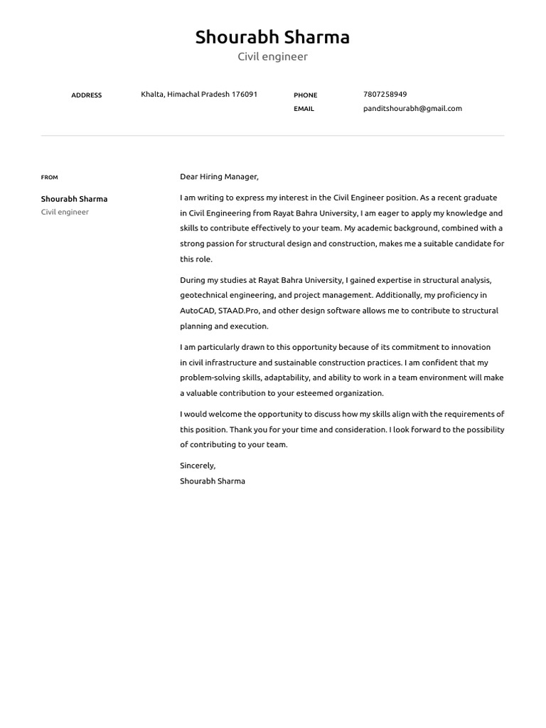 Civil Engineer Job Application | PDF