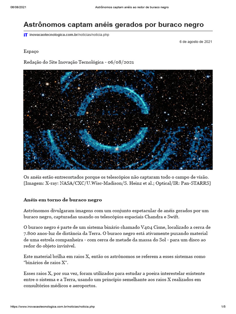 Astrônomos captam anéis DE POEIRA ao redor de buraco negro | PDF | Poeira cósmica | Buraco negro