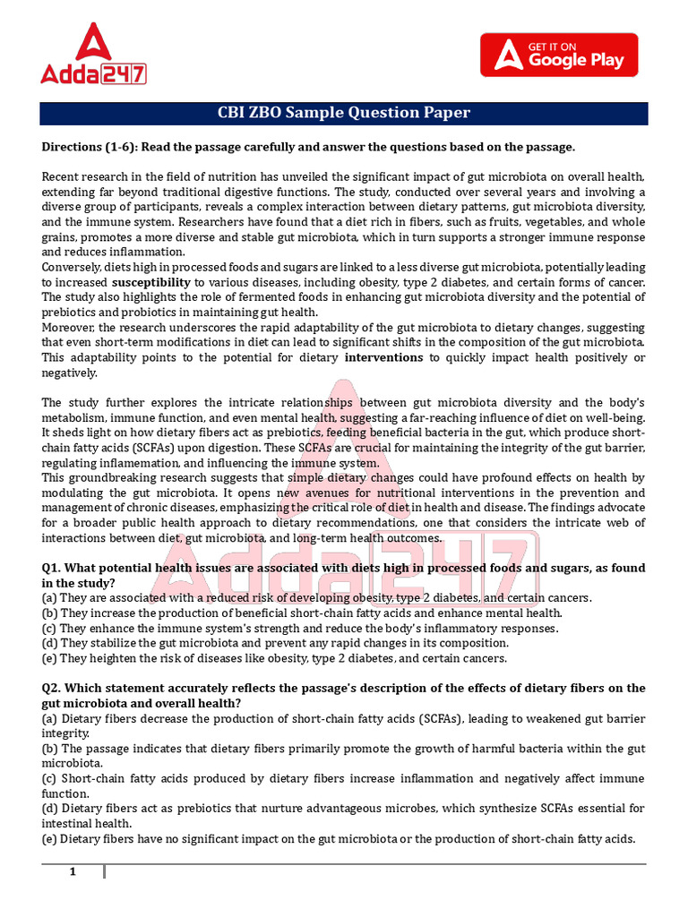 Formatted CBI ZBO Sample Ques | PDF | Dietary Fiber | Diet & Nutrition