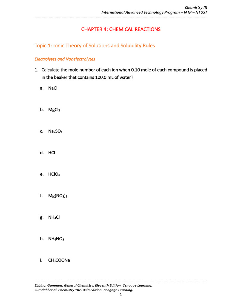 Ex. - C4 - Chemical Reactions - Without Solution | PDF | Acid | Sulfate