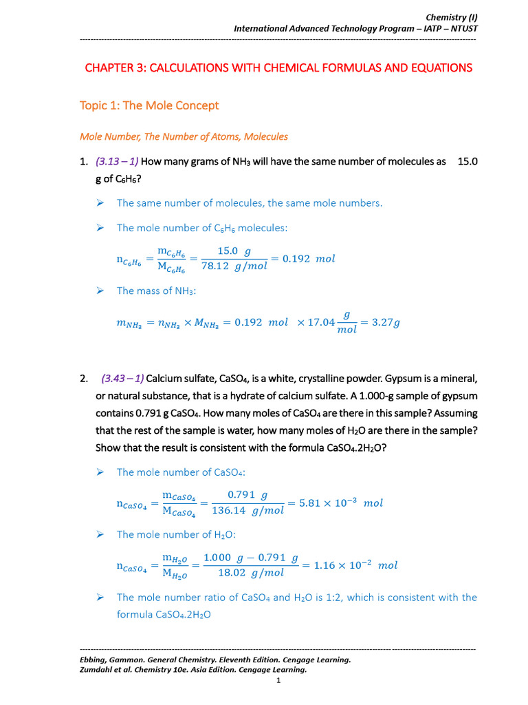 Ex. - C3 - Calculations with Chemical Formulas and Equations - Solution ...