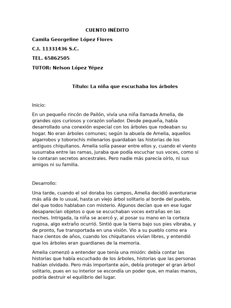 Cuento Inédito La Niña Que Escuchaba Los Árboles | PDF