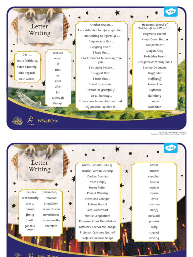 Letter Writing Word Mat A4 | PDF | J. K. Rowling | Mythography