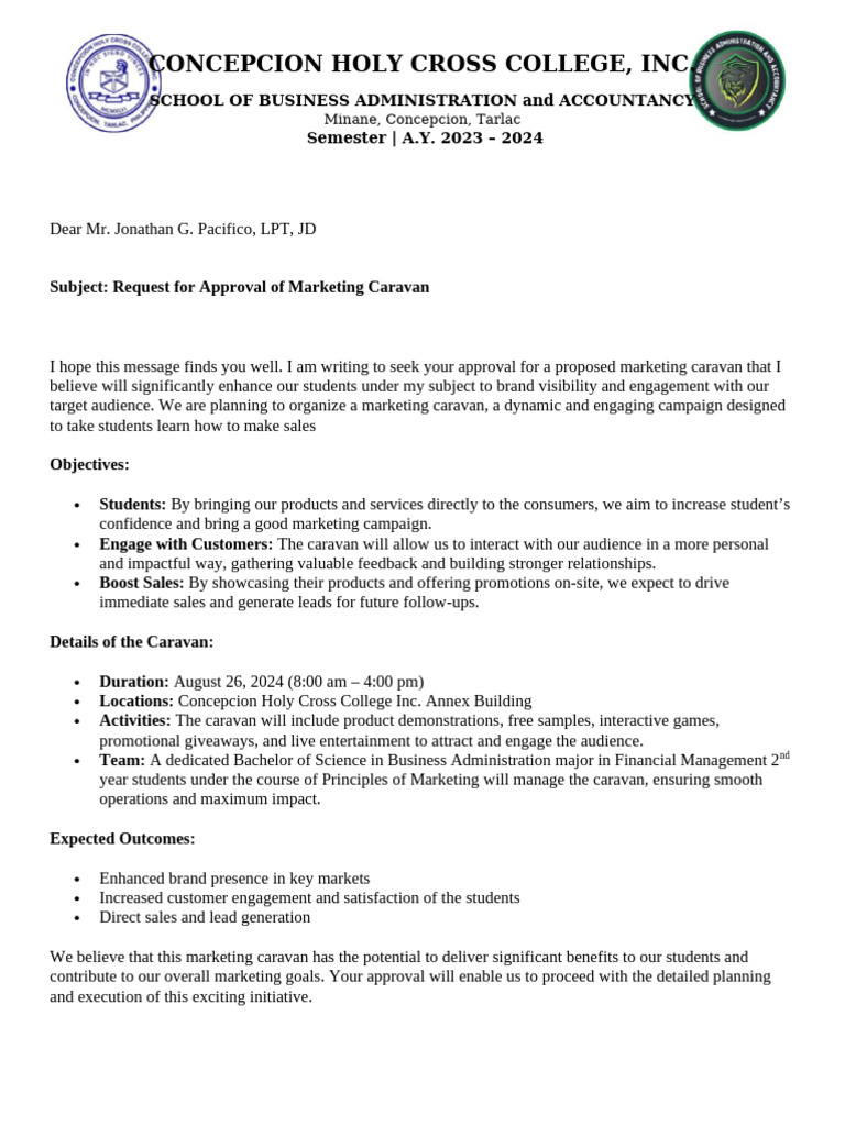 Marketing Caravan Approval Request | PDF | Marketing | Communication