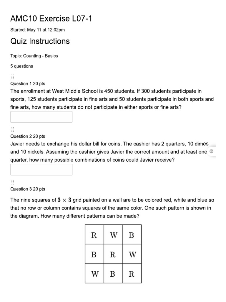 Quiz - AMC10 Exercise L07-1 | PDF