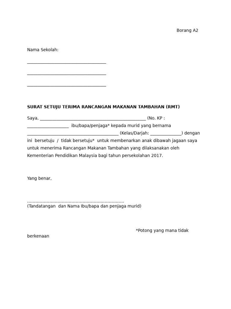 Surat Setuju Terima RMT | PDF