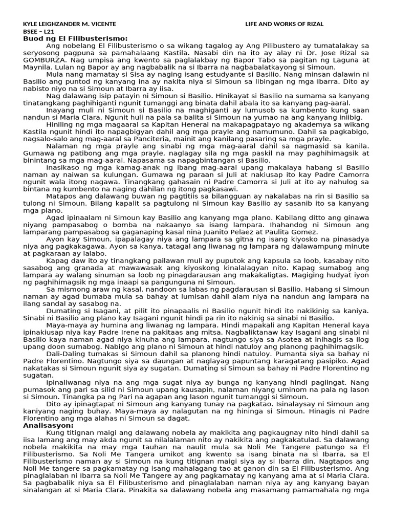Buod NG Noli Me Tangere at El Filibusterismo | PDF