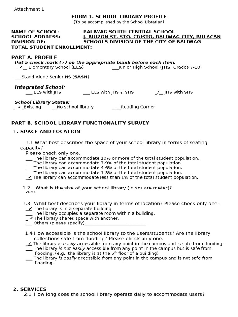 2024 Updated Form-1-School-Library-Profile | PDF | Libraries | Mathematics