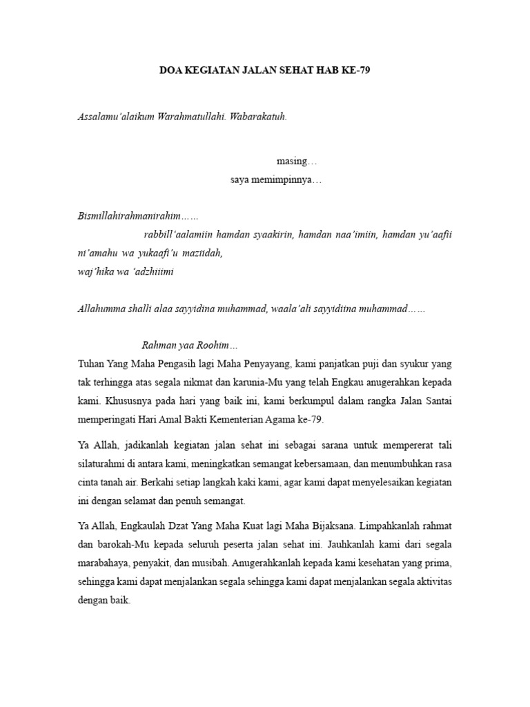 Doa Kegiatan Jalan Sehat Hab Ke | PDF