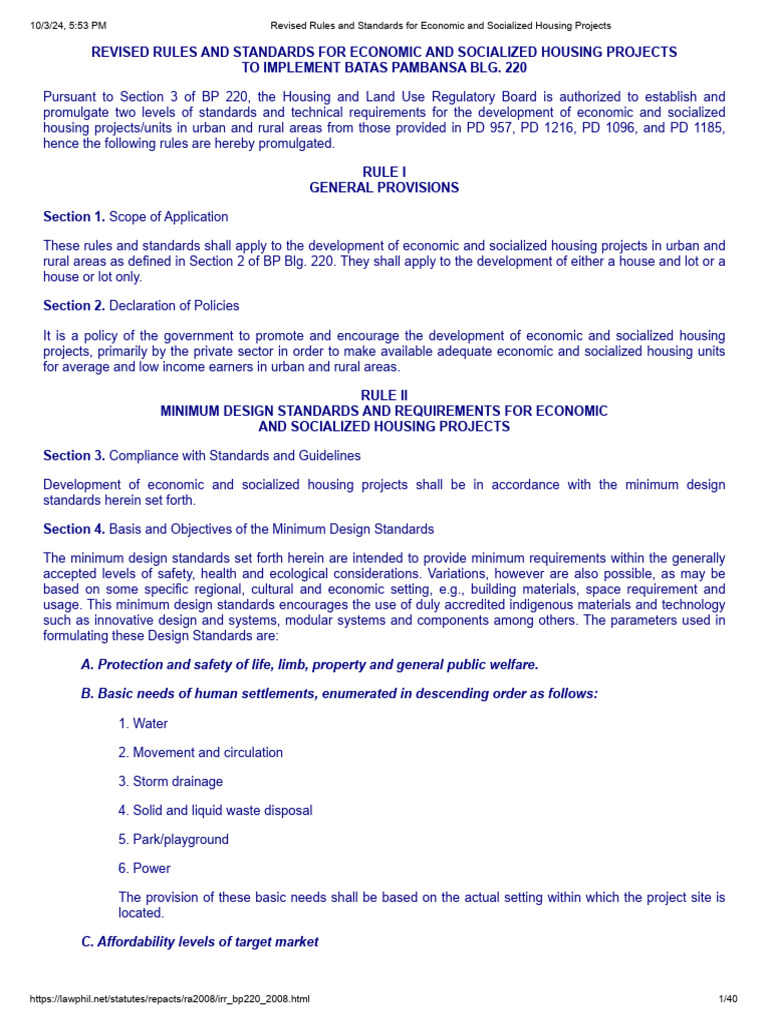Economic and Socialized Housing Standards | PDF | Road | Sanitary Sewer