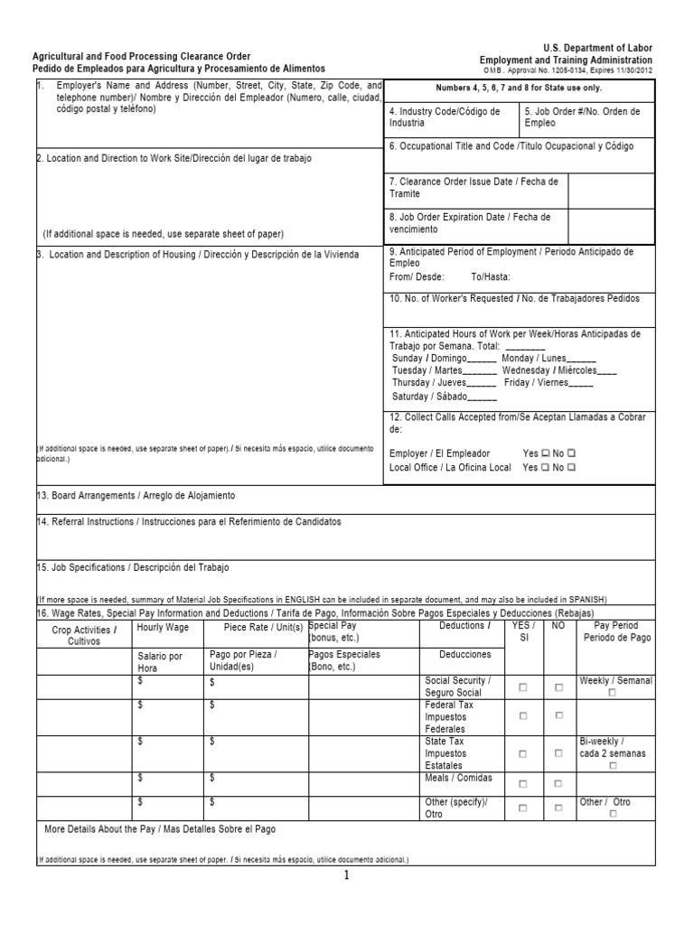 ETA_Form_790_Agricultural_Food_Processing | PDF | Labor | Employment