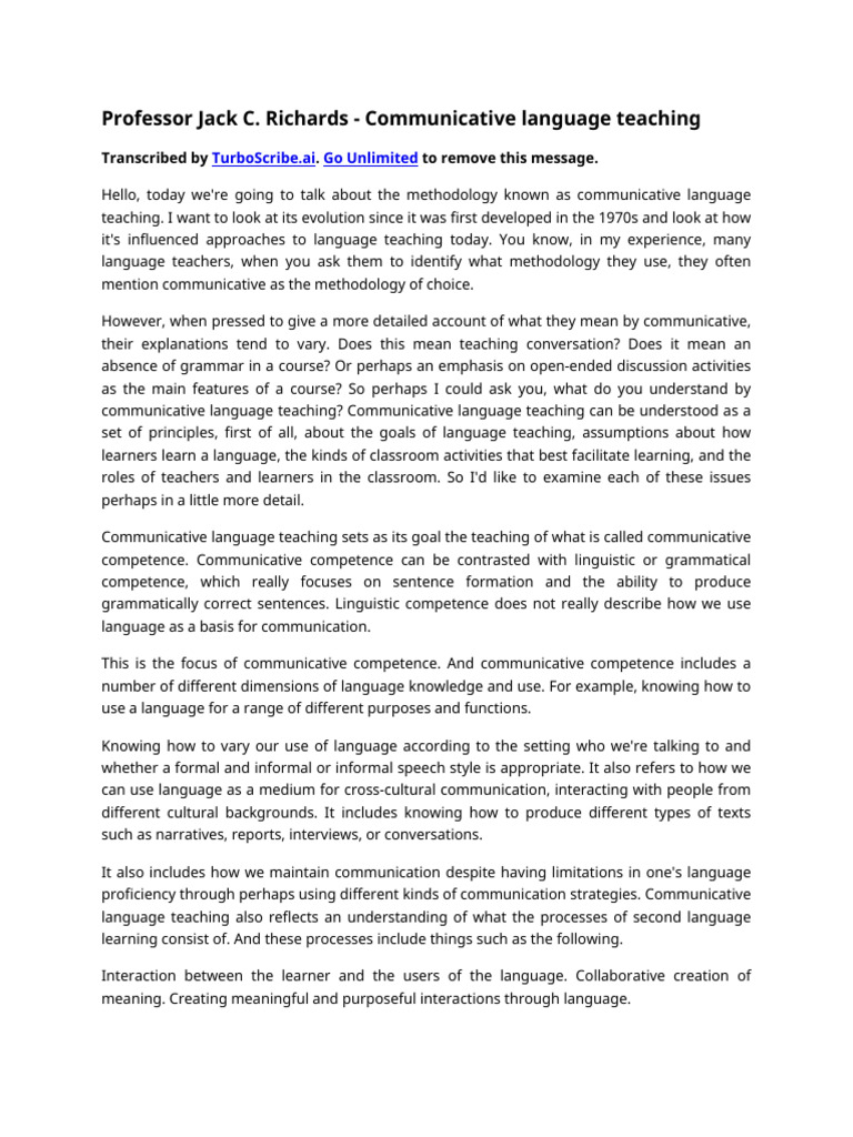 Communicative Language Teaching Guide | PDF | Language Education | Learning