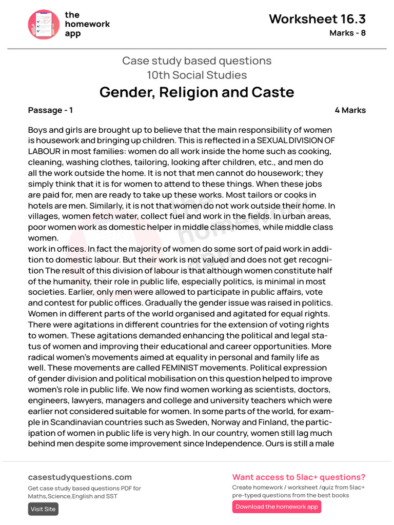(Worksheet 16.3) - (Gender Religion and Caste) | PDF | Equality Rights ...
