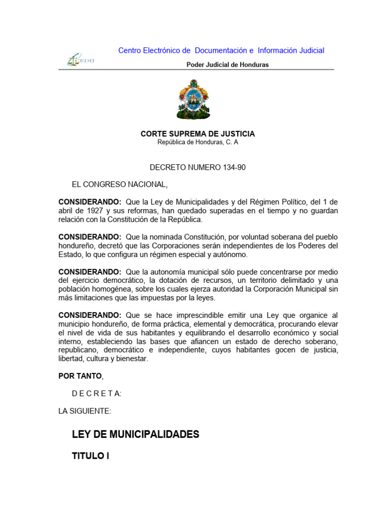 Ley de Municipalidades de Honduras 2025 | PDF | Alcalde | Gobierno local