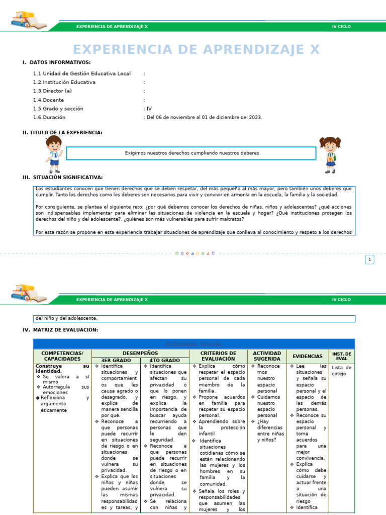 1.- Experiencia de aprendizaje 10 - IV | PDF | Aprendizaje | Léxico