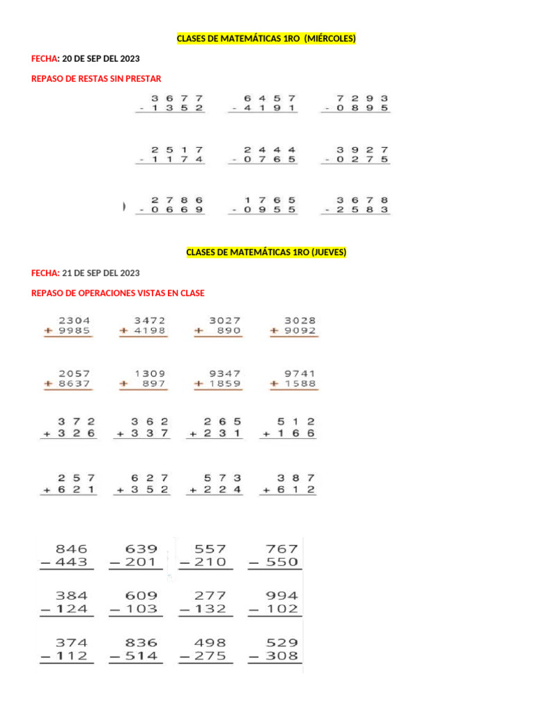 CLASES DE MATEMÁTICAS 1RO | PDF