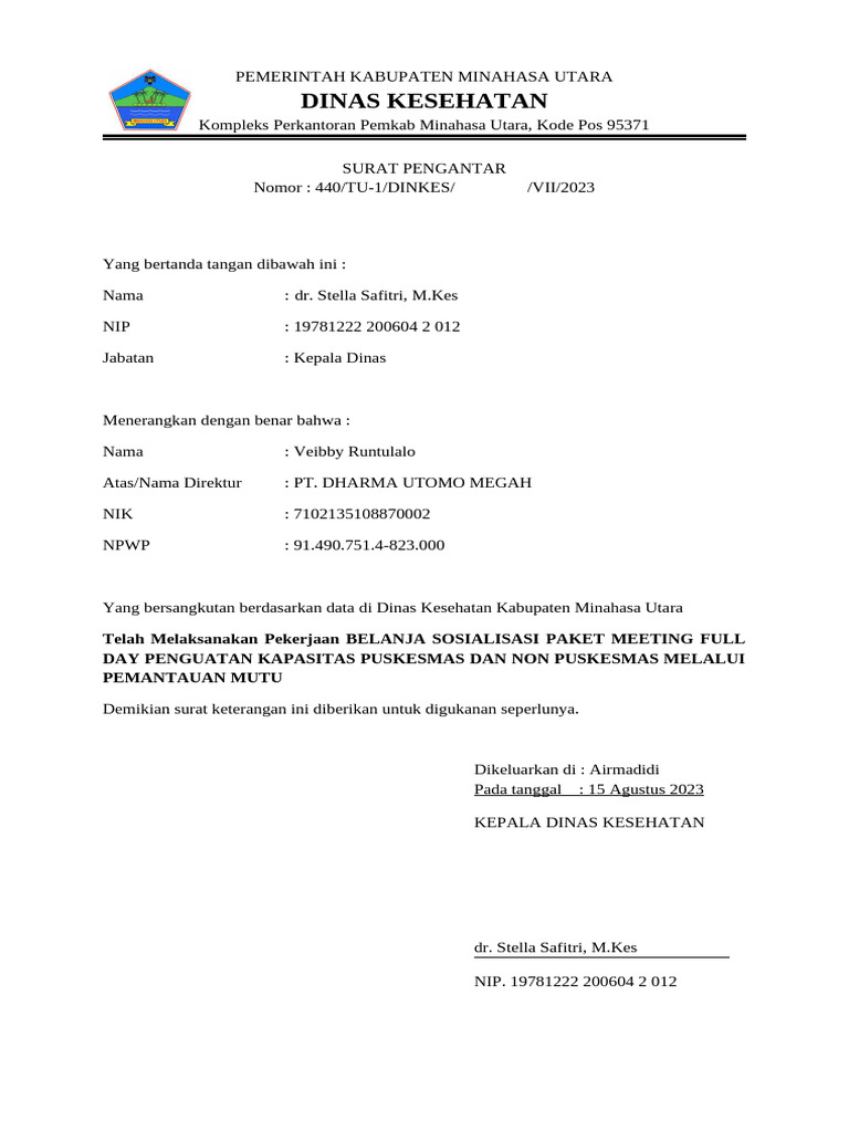 Contoh SURAT PENGANTAR TGR INSPEKTORAT PT ANUGERAH ARGON MEDICA | PDF