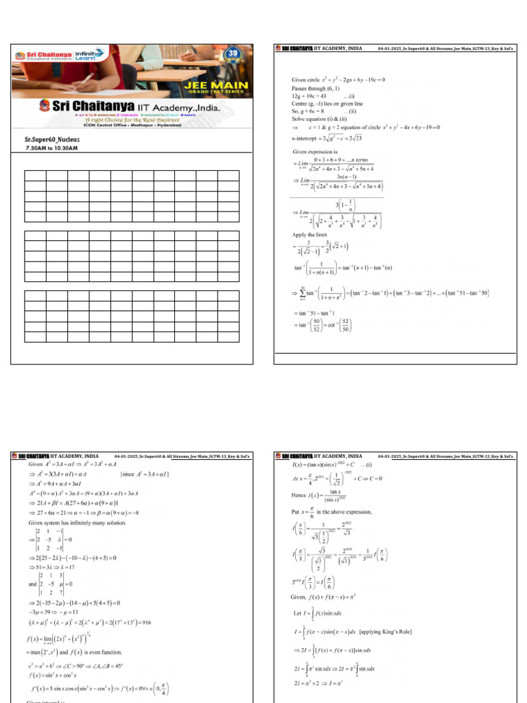 04-01-2025 SR - Super60 & All Jee-Main IGTM-13 Key & Sol | PDF