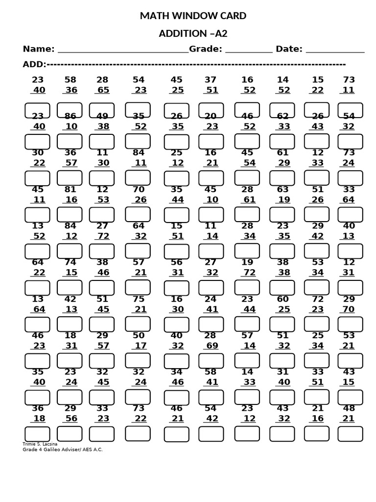 Grade 4 Math Window Card Activities | PDF