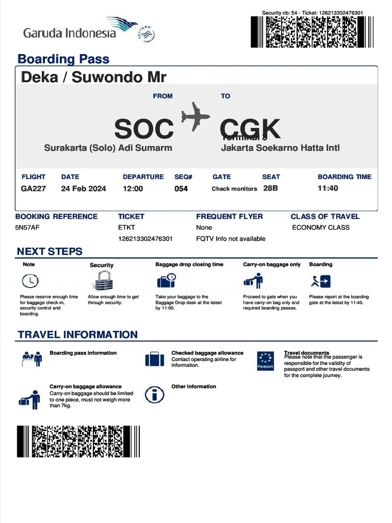 Garuda Boarding Pass Details | PDF | Transport | Airlines