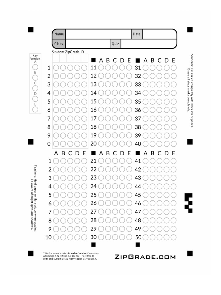 English Test - 50 Items - Answer Sheet | PDF