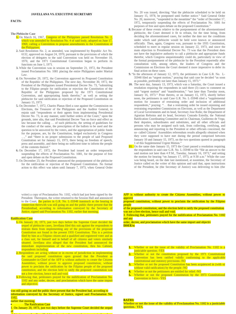 2. Javellana v. Exec Secretary | PDF | Ratification | Constitution