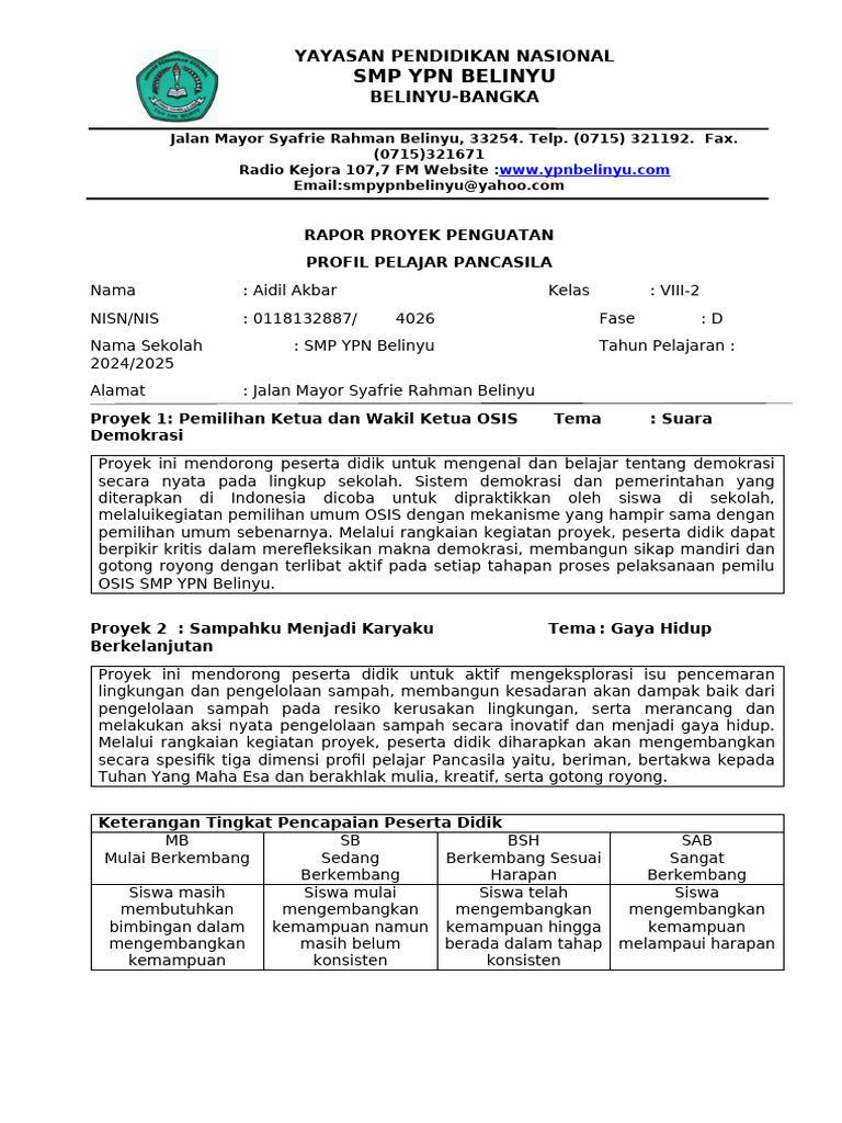 Rapor P5 Ganjil 2024 New | PDF