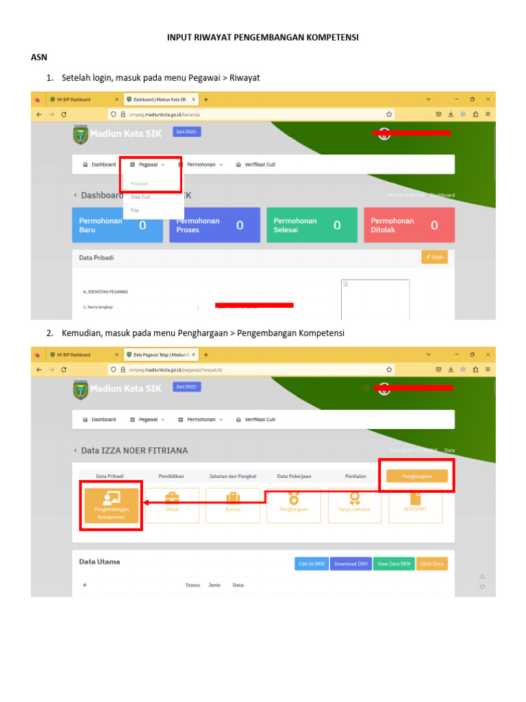 Tutorial SIMPEG-Riwayat Bangkom | PDF