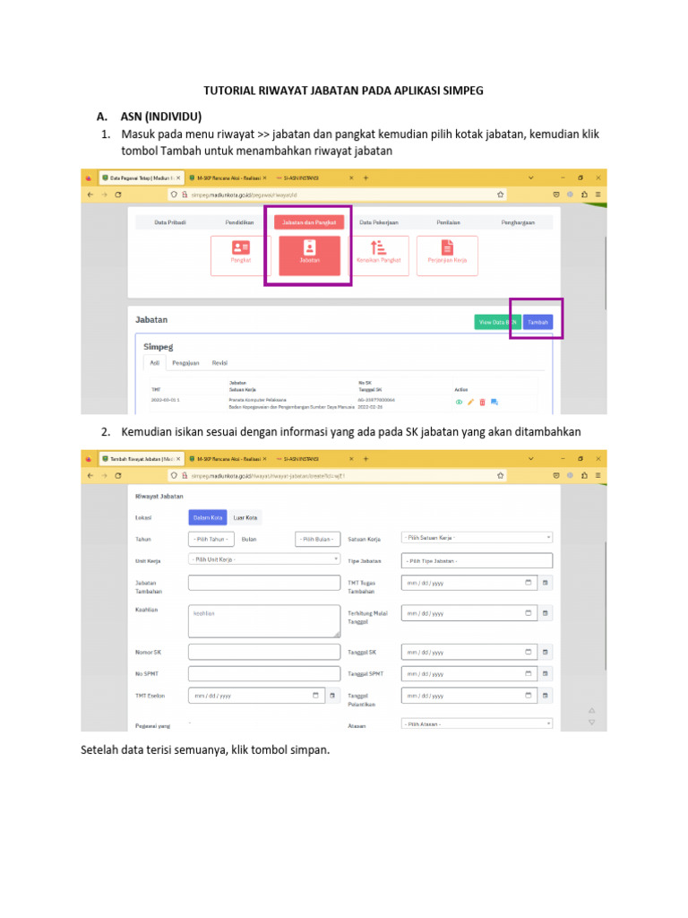 Tutorial SIMPEG-Riwayat Jabatan | PDF