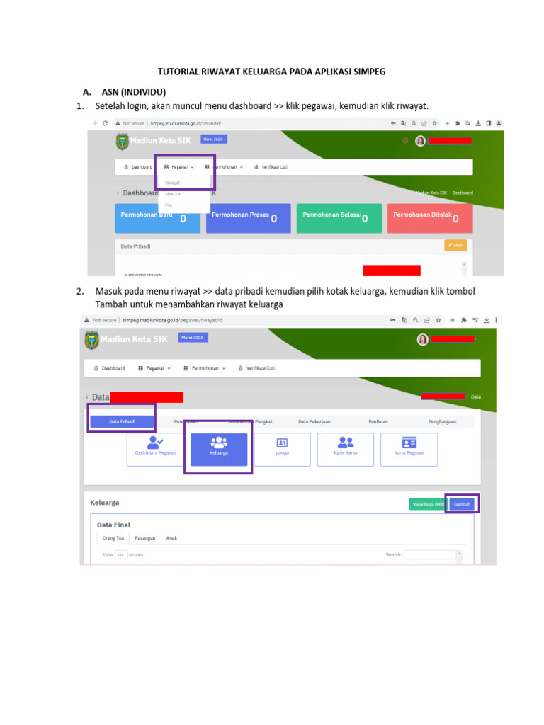 Tutorial SIMPEG-Riwayat Keluarga | PDF