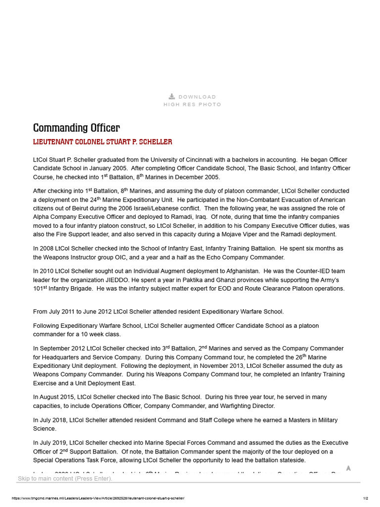 Lieutenant Colonel Stuart P. Scheller _ Training Command _ Leaders | PDF | Battalion | Regiment