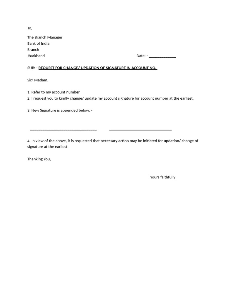 Signature Change Request to Bank | PDF