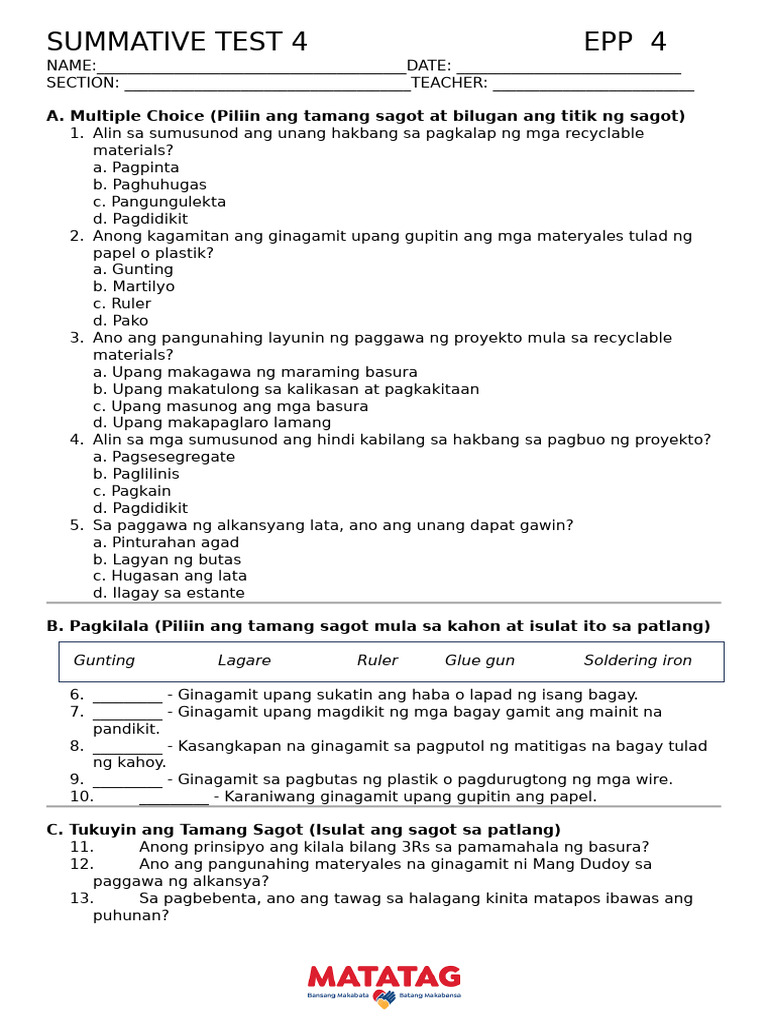 EPP 4 SUMMATIVE 04 | PDF