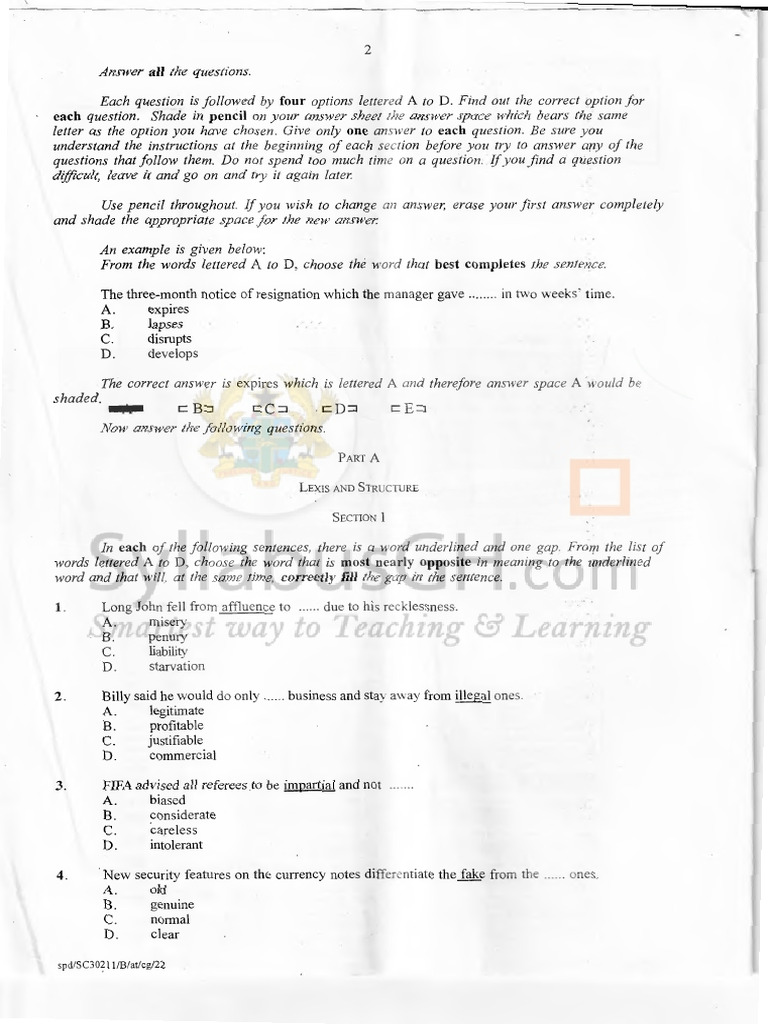 2022 Wassce English Lang Paper 1 | PDF