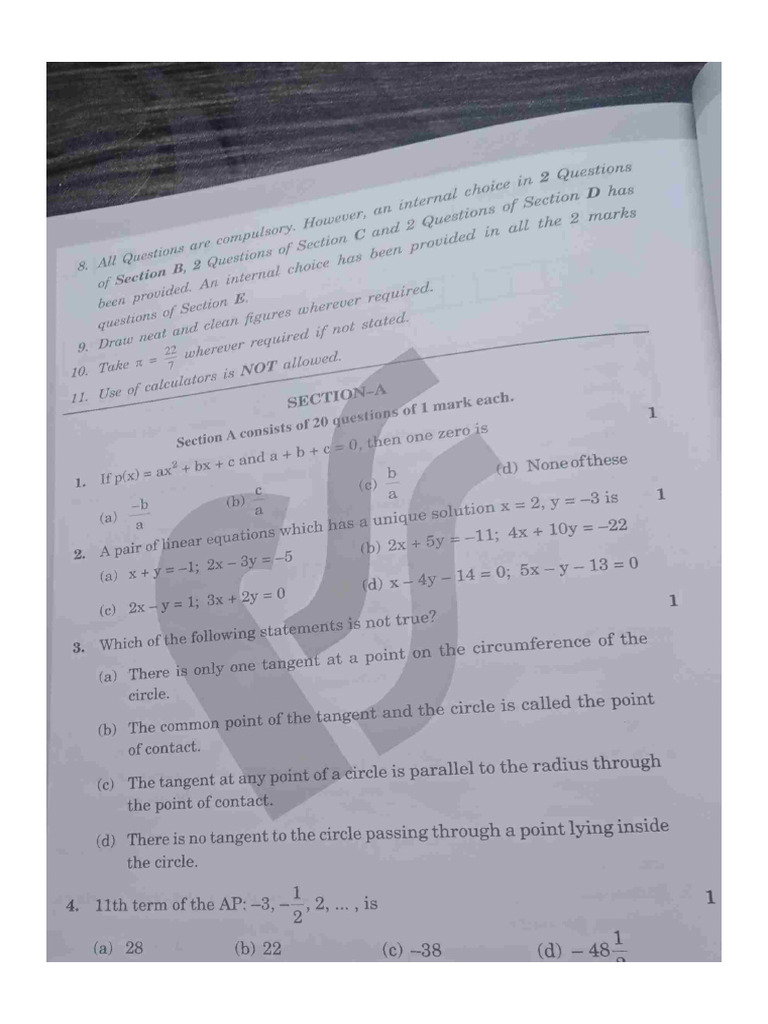 Maths Sample Paper Pdf
