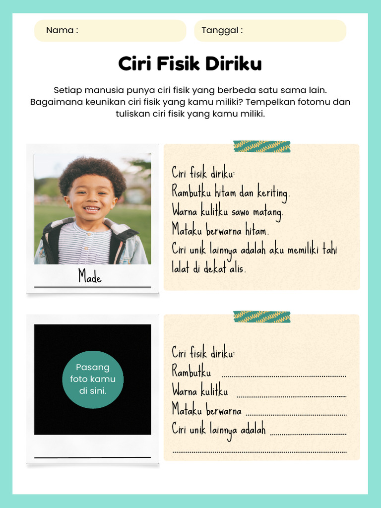 Lembar Kerja Ciri Fisik Tubuh Manusia Hijau Krem | PDF