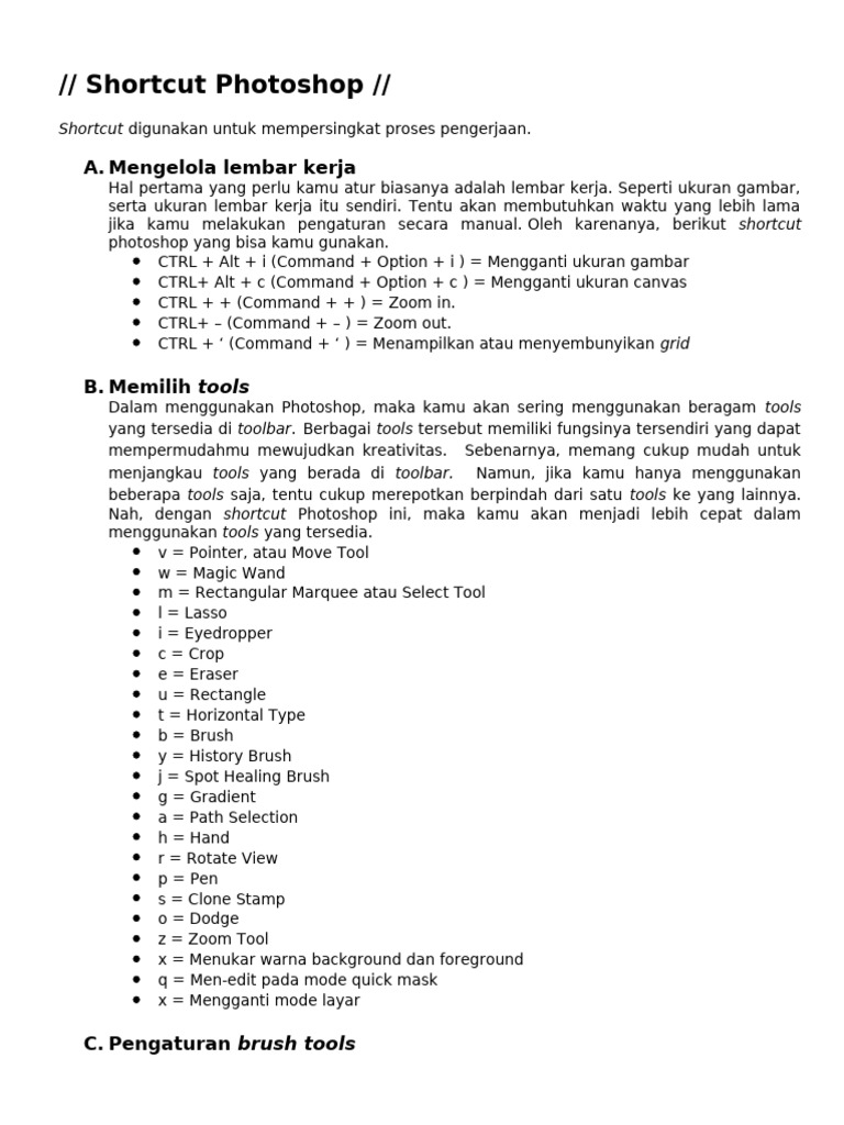 Shortcut Lengkap untuk Photoshop | PDF