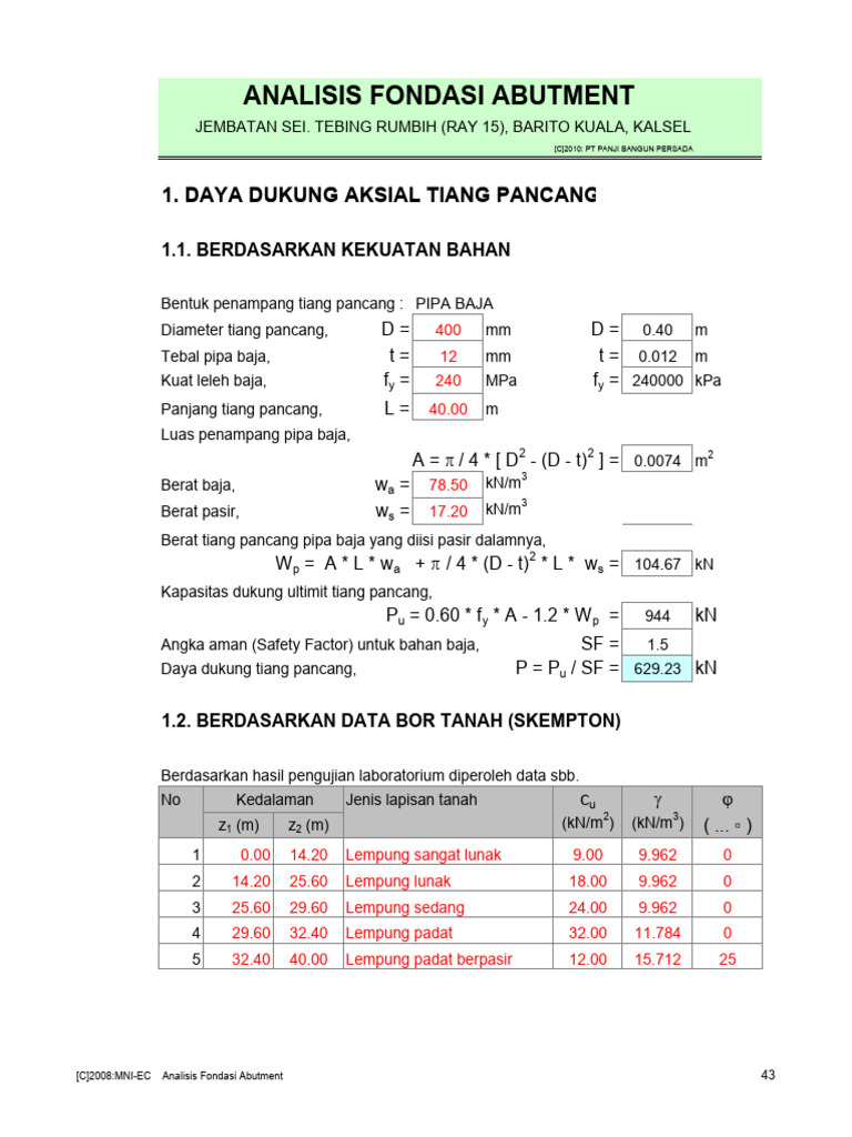 Analisis Daya Dukung Fondasi Abutment | PDF