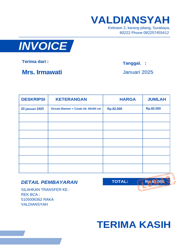 Invoice Desain & Cetak Banner - Mrs Irmawati - 2025 | PDF