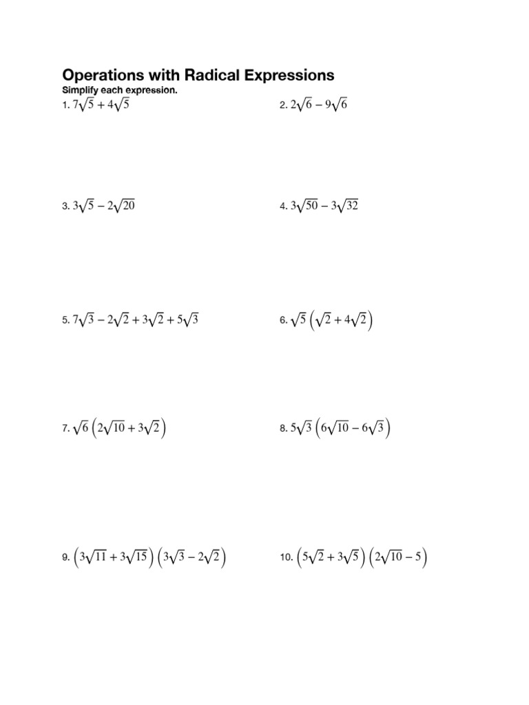 10-3 Operations With Radical Expressions | PDF