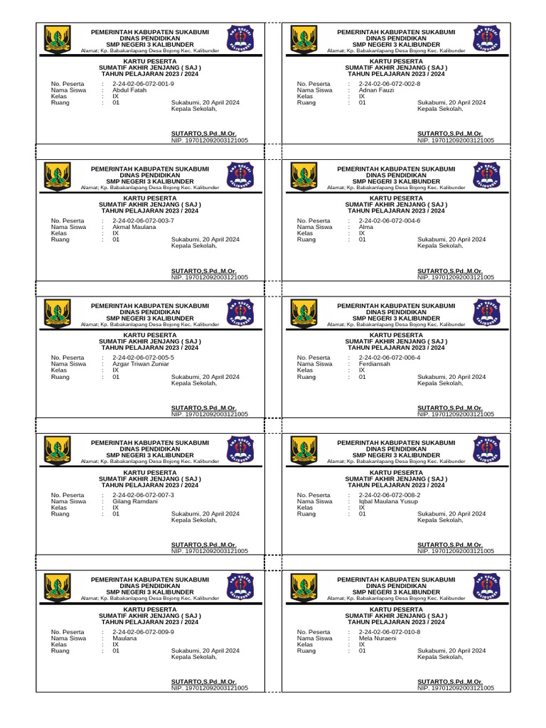 File master kartu peserta SAJ | PDF
