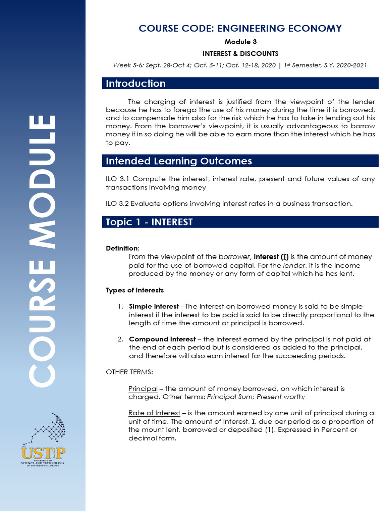 Module 3 - Interests & Discounts | PDF | Interest | Compound Interest